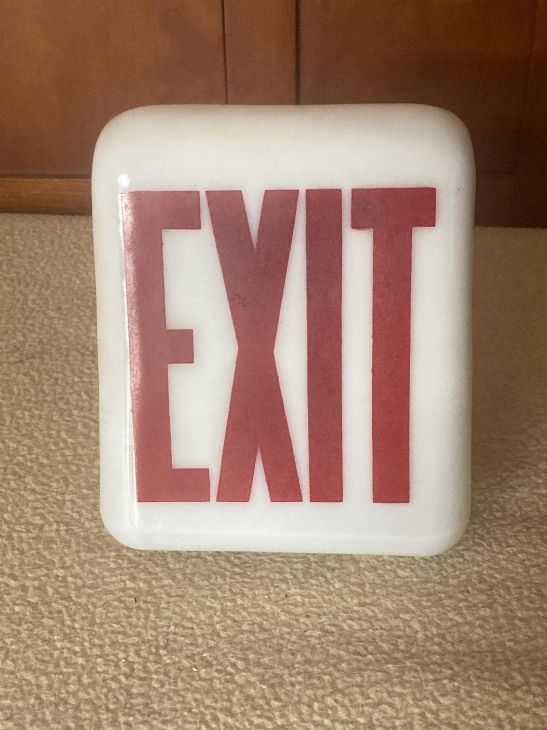 Antique Exit Sign Milk Glass Double Sided Theater Wedge Shaped Light ...