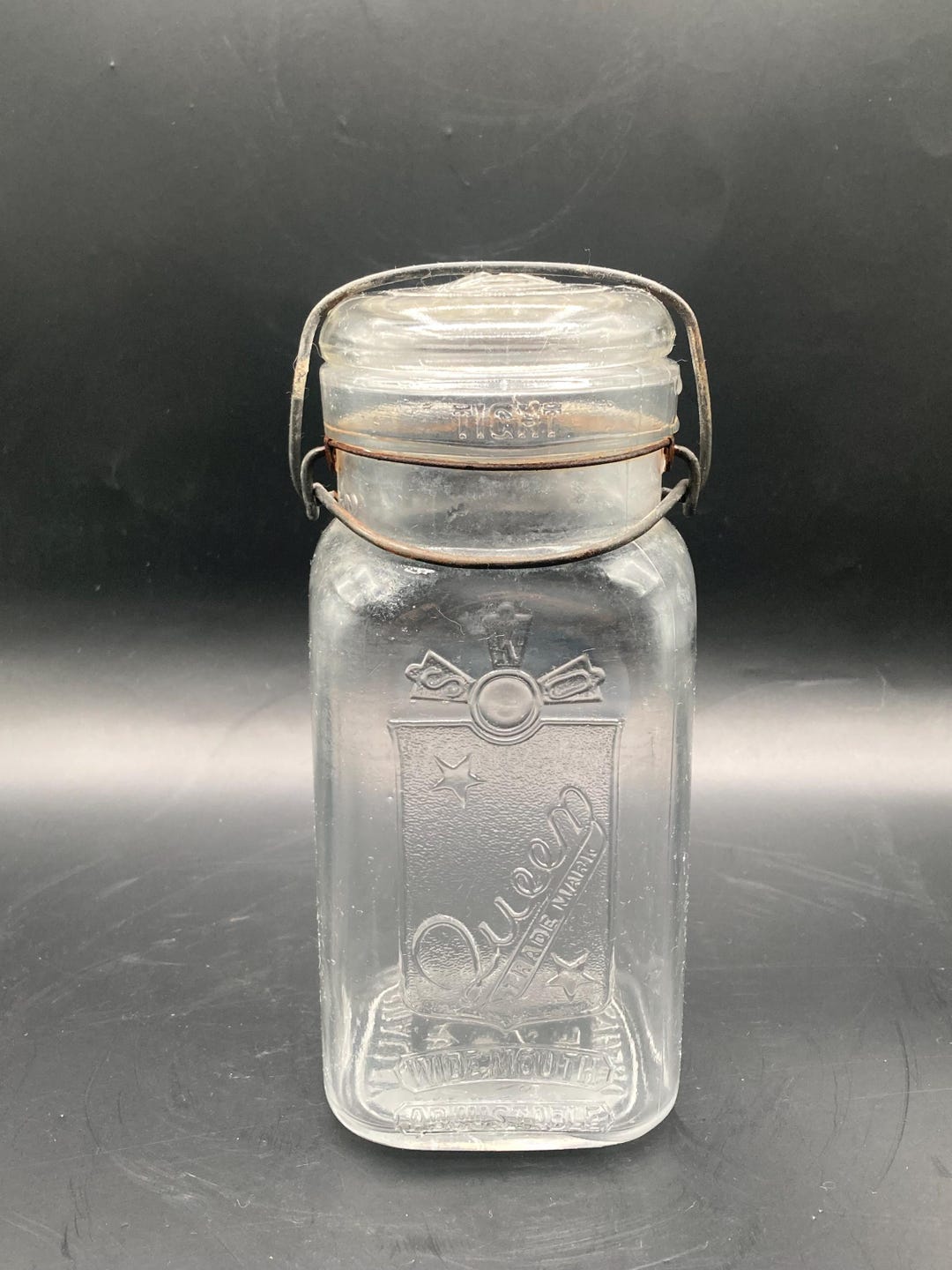 Antique Glass Queen Wide Mouth Quart Mason Canning Jar Smalley Kivlan ...