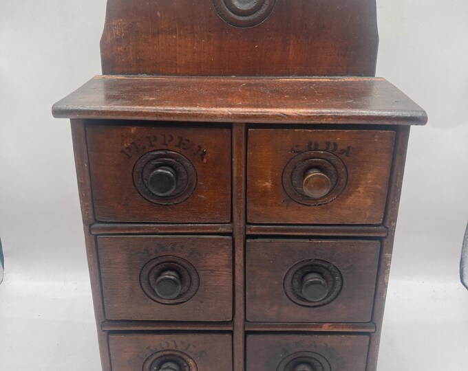 Antique Primitive Spice Apothecary Rack Drawers Wood Cabinet 1800’s ...