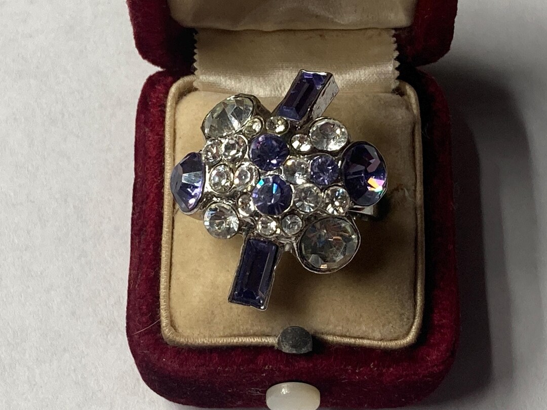 Vintage Cecile Jeanne Amethyst Rhinestone Adjustable Ring French Paris ...