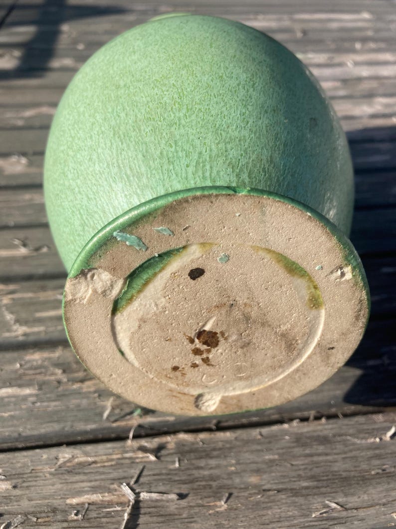 Rare Amaco Pottery Shape #32 1930’s Tall Green Curdled Glaze Flared ...
