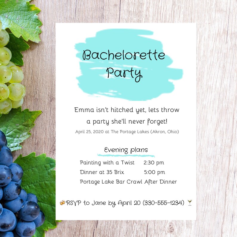 One Night Bachelorette Party Invitation - Instant Download, Editable ...