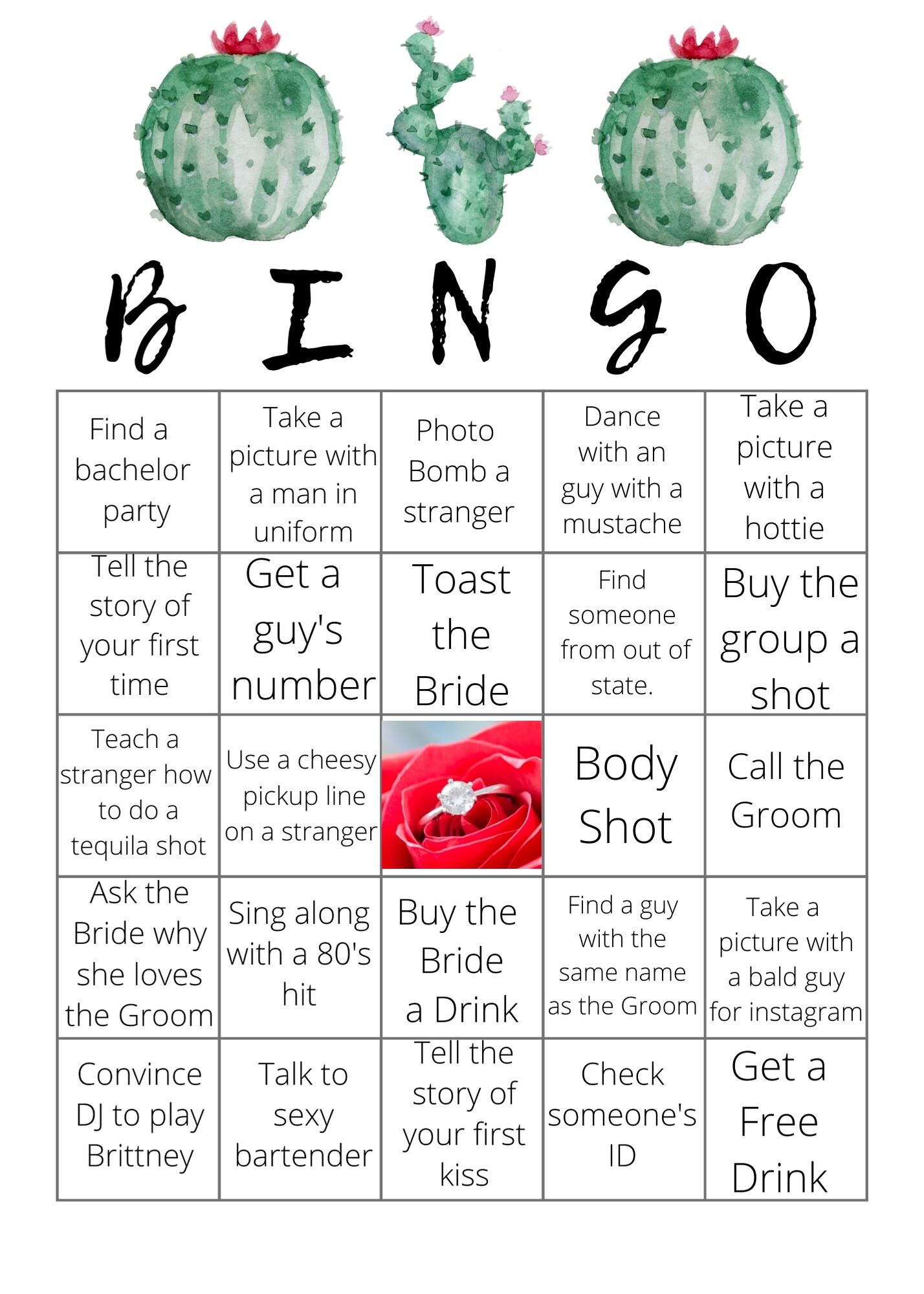 Cactus Bachelorette Party Bingo Cards (set of 4 Cards), Instant ...