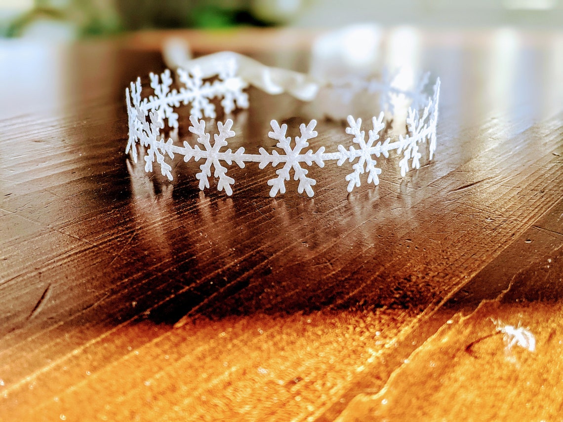 White Snowflake Headband Birthday Crown with Satin Ribbon | Etsy