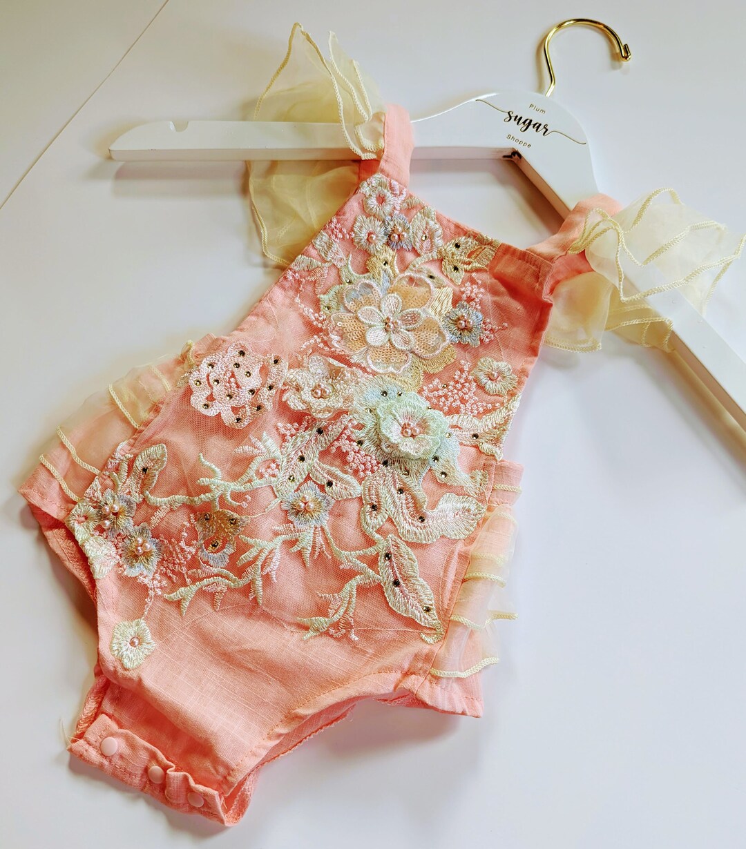 Pink Embroidered Baby Romper, Baby Girl Cake Smash Outfit, First ...