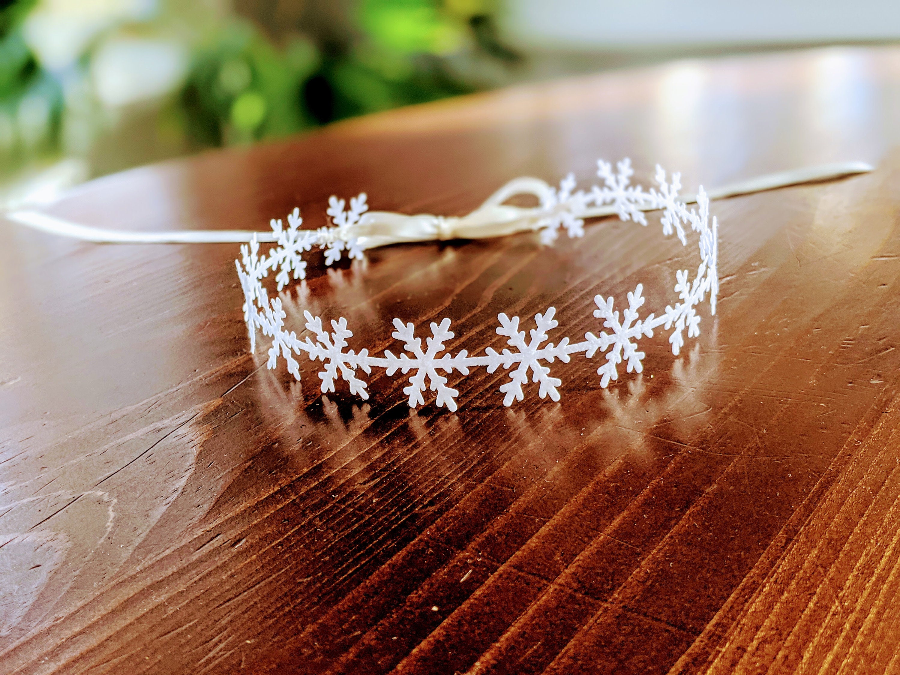 White Snowflake Headband Birthday Crown with Satin Ribbon | Etsy