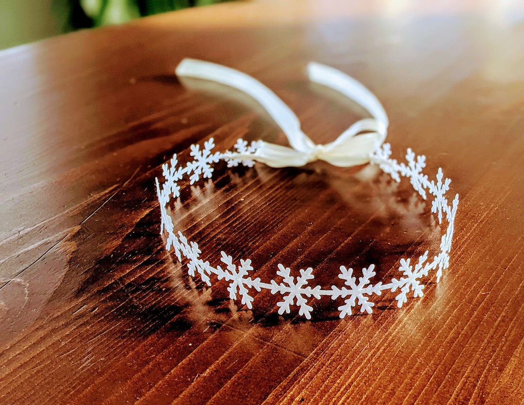 White Snowflake Headband Birthday Crown With Satin Ribbon - Etsy