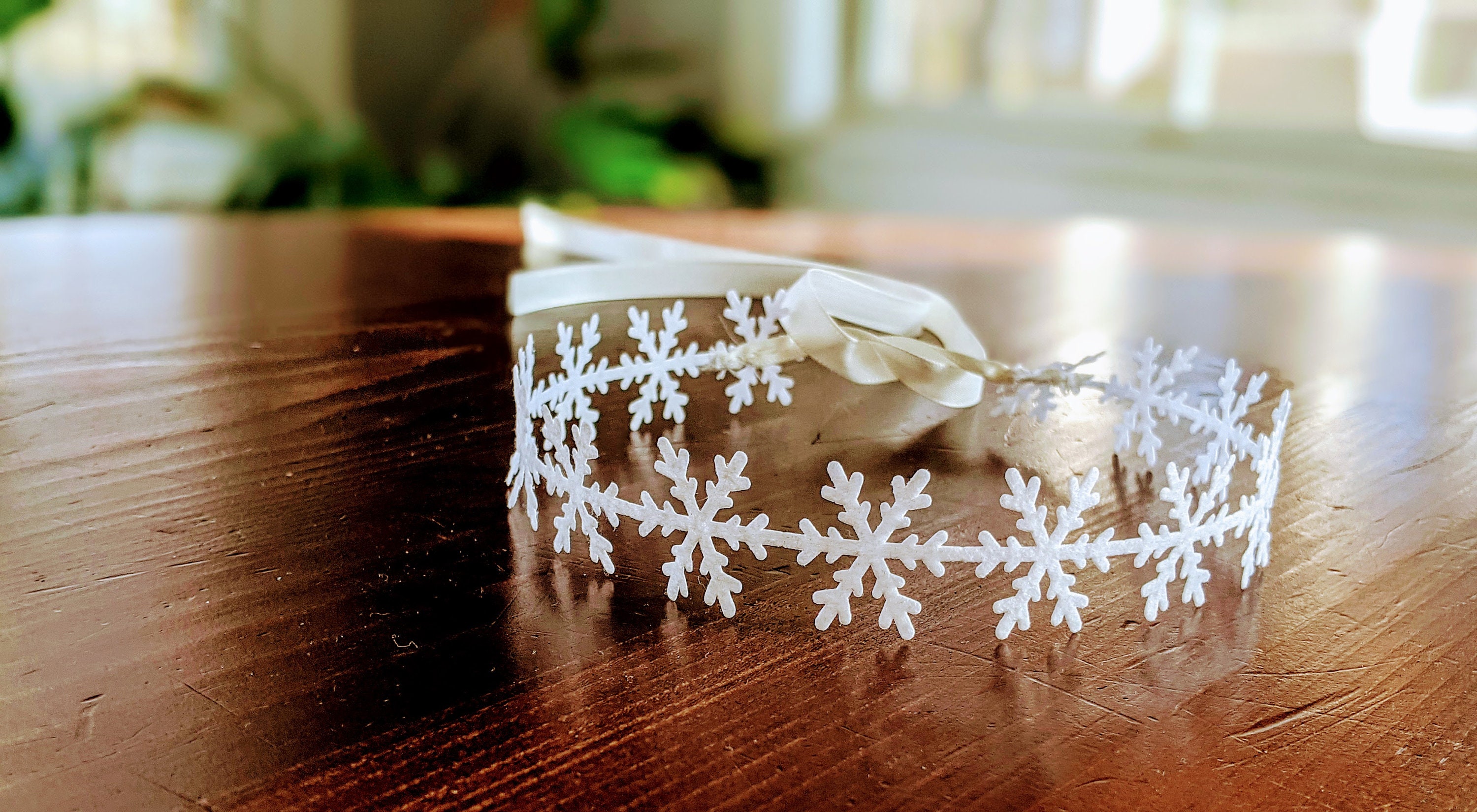 White Snowflake Headband Birthday Crown with Satin Ribbon | Etsy
