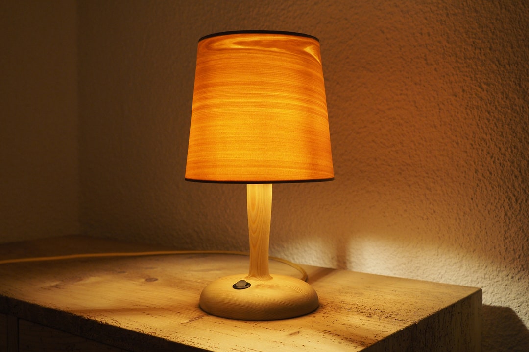 Wooden Bedside Lamp With Cone Shade | Natural Reading Lamp From Larch ...