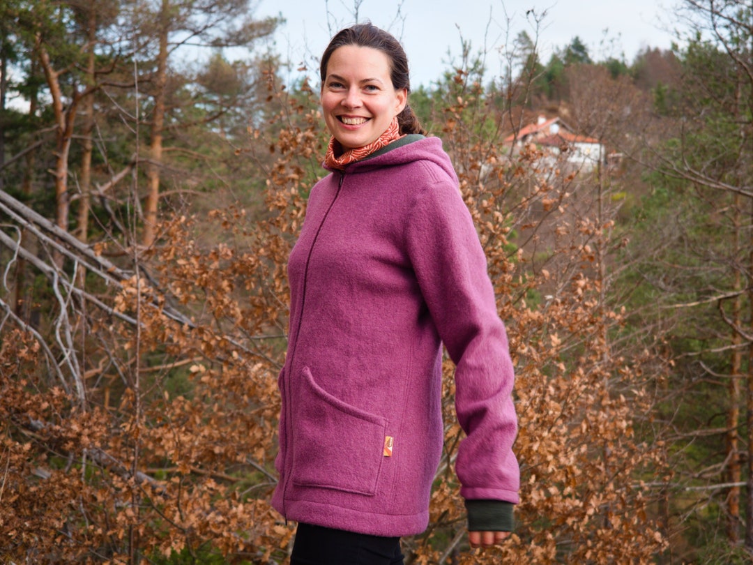 Boiled Wool Coat With Merino Cuffs and Hood | 100% Wool Cardigan for ...