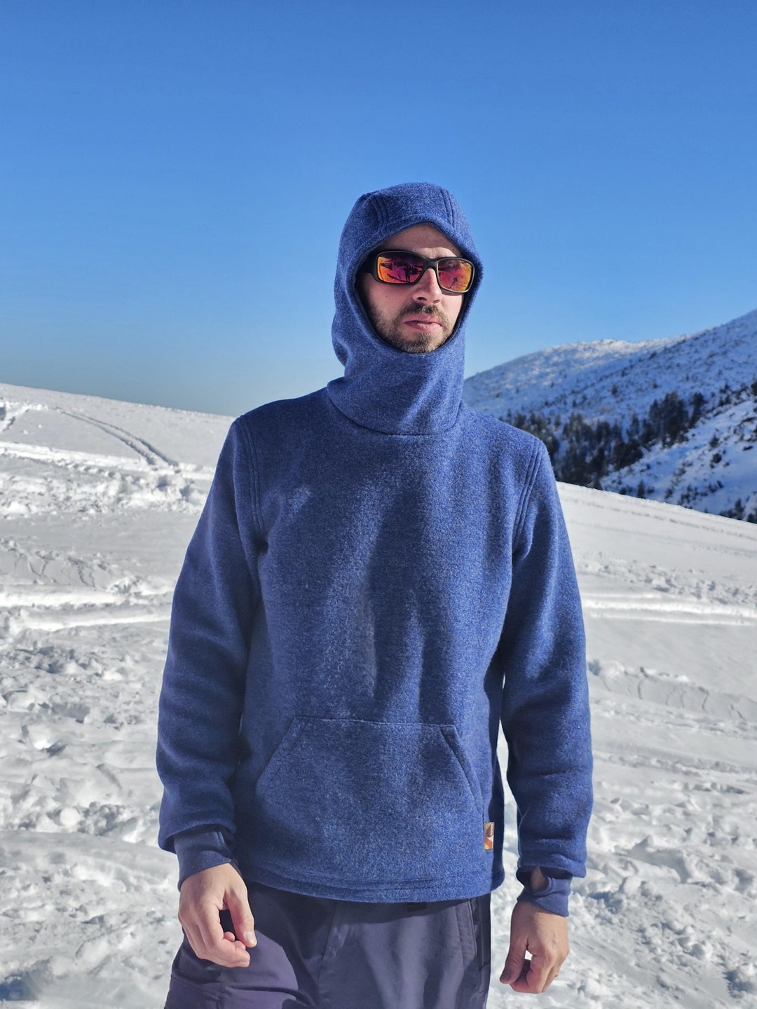 Boiled Wool Hoodie With Merino Cuffs | Men's High Collar Hood Sweater ...