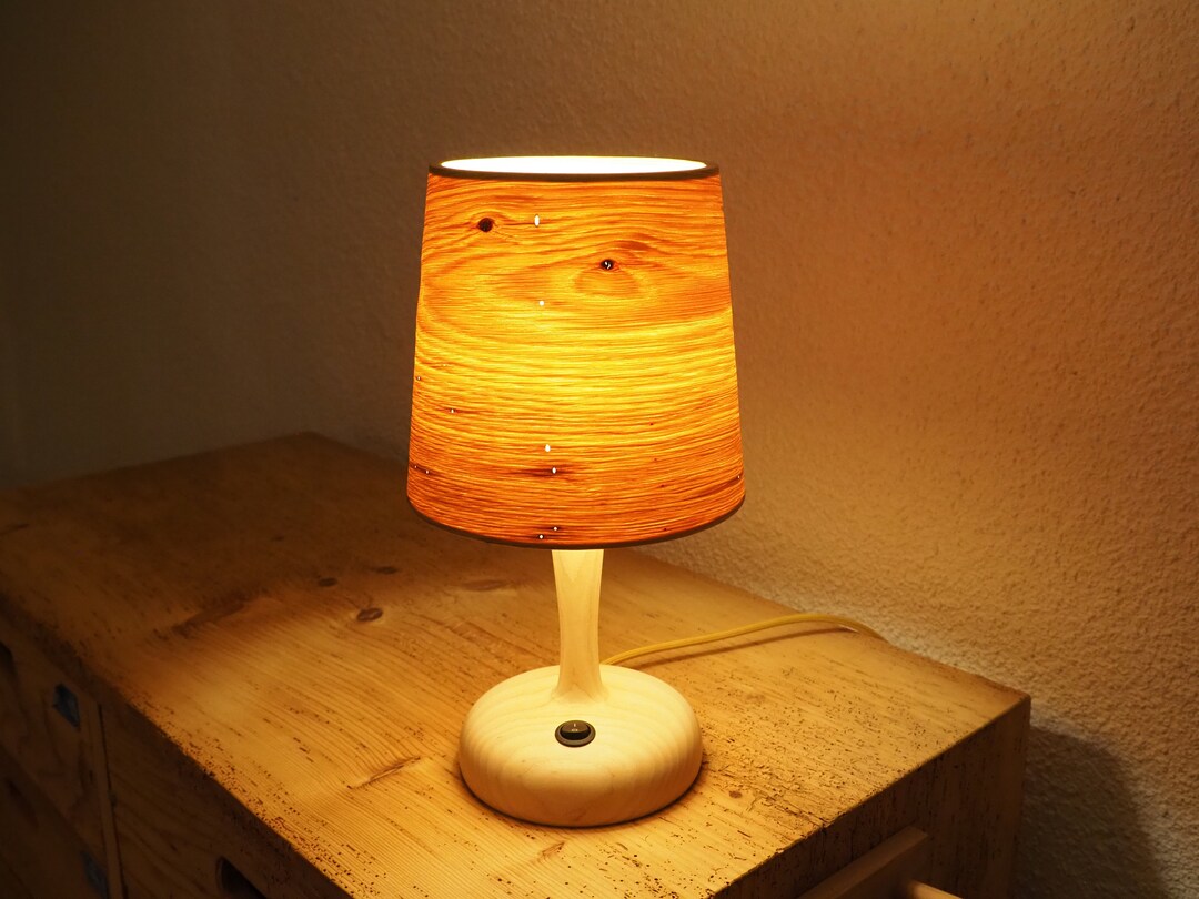Wooden Bedside Lamp With Oak Wood Cone Shade Natural Reading Lamp From ...