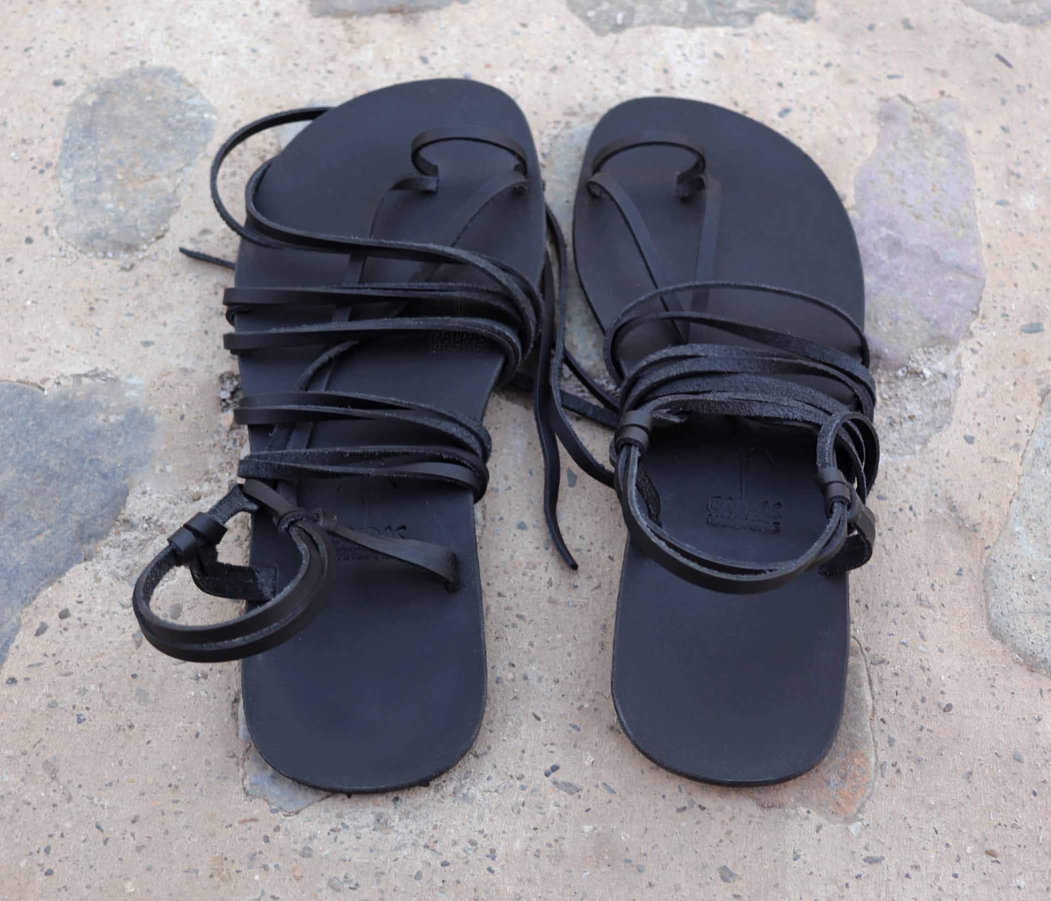 Barefoot Leather Sandals, Long Laces Strappy Sandals, Men Minimalist ...