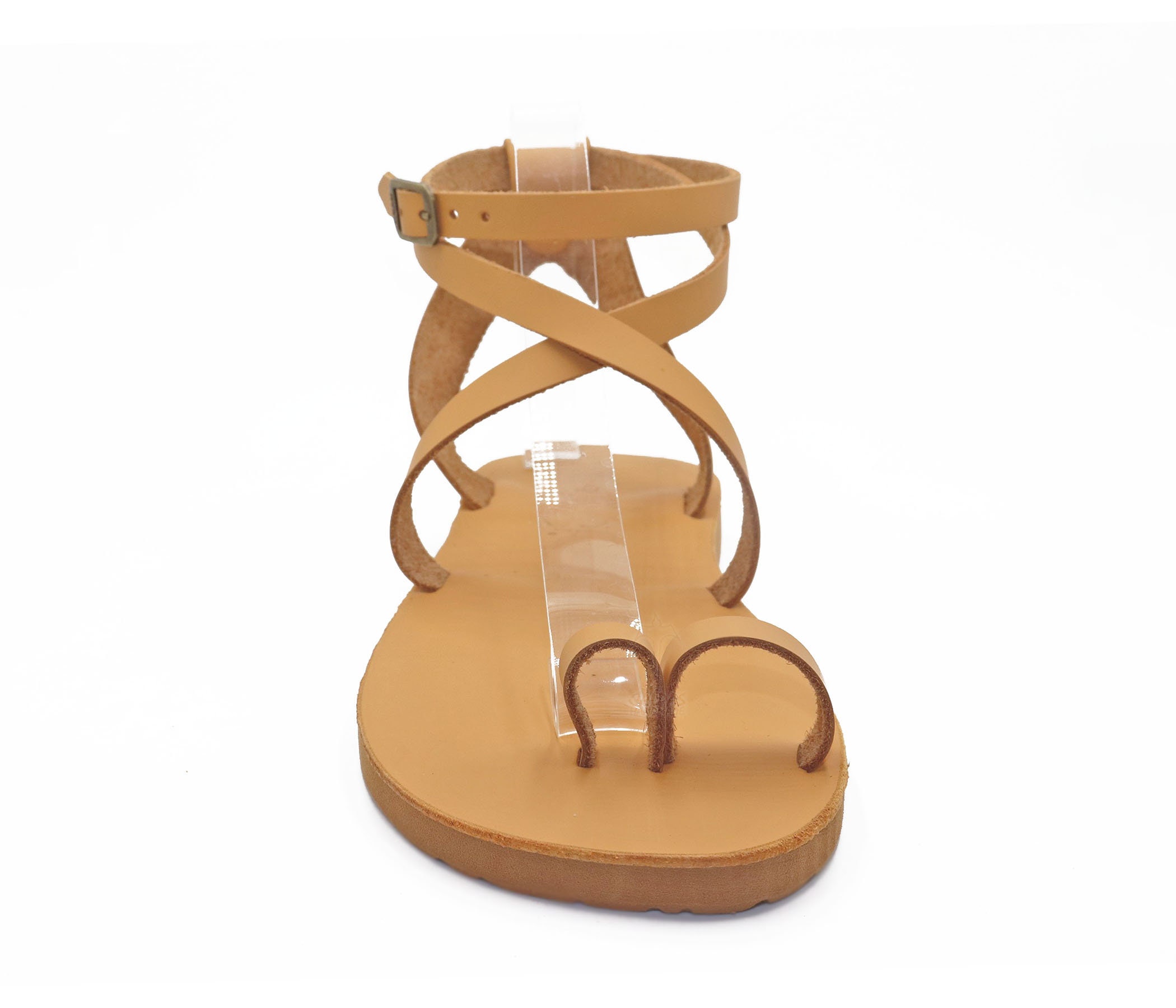 Beige Leather Men Sandals, Double Toe Ring Sandals, Greek Leather ...