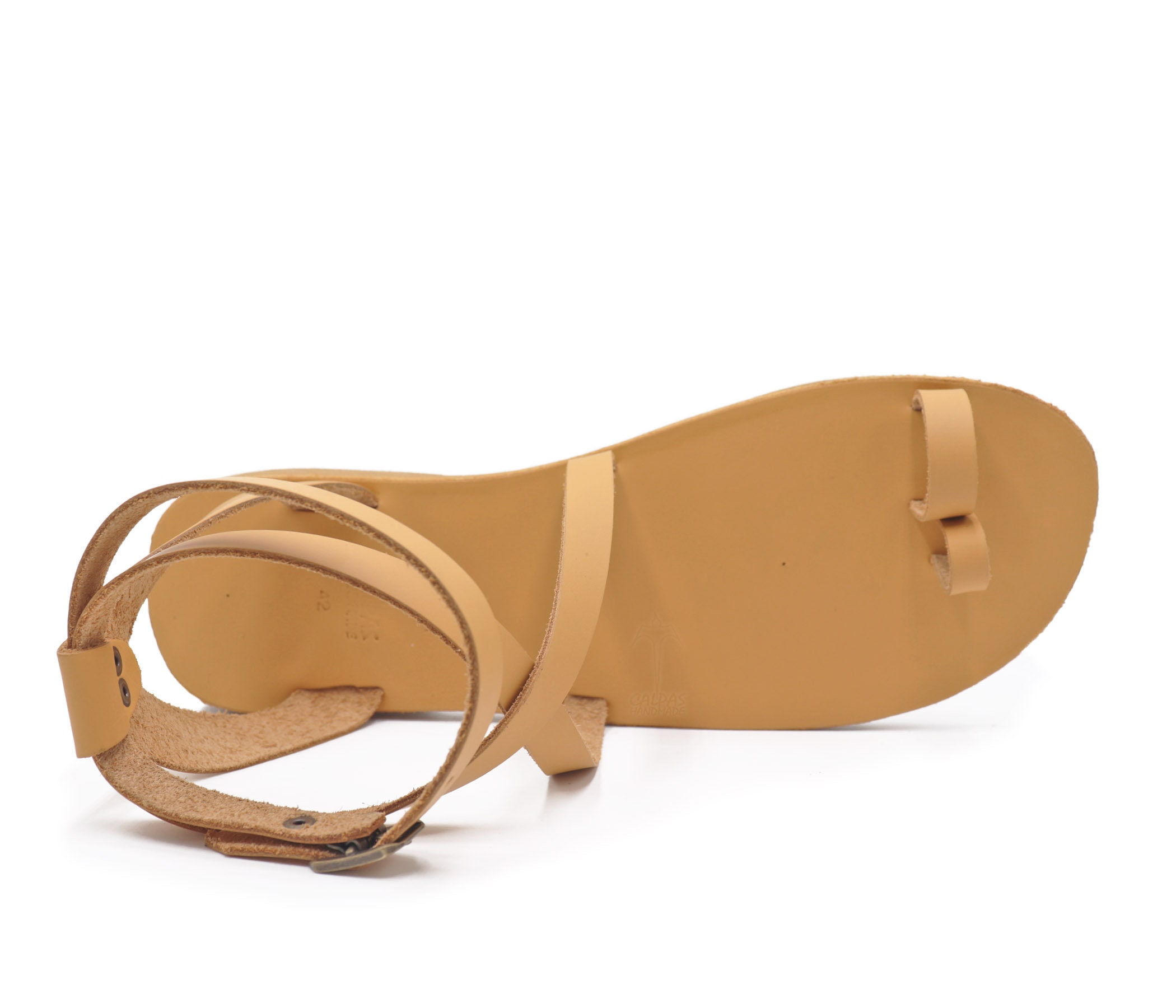Beige Leather Men Sandals, Double Toe Ring Sandals, Greek Leather ...