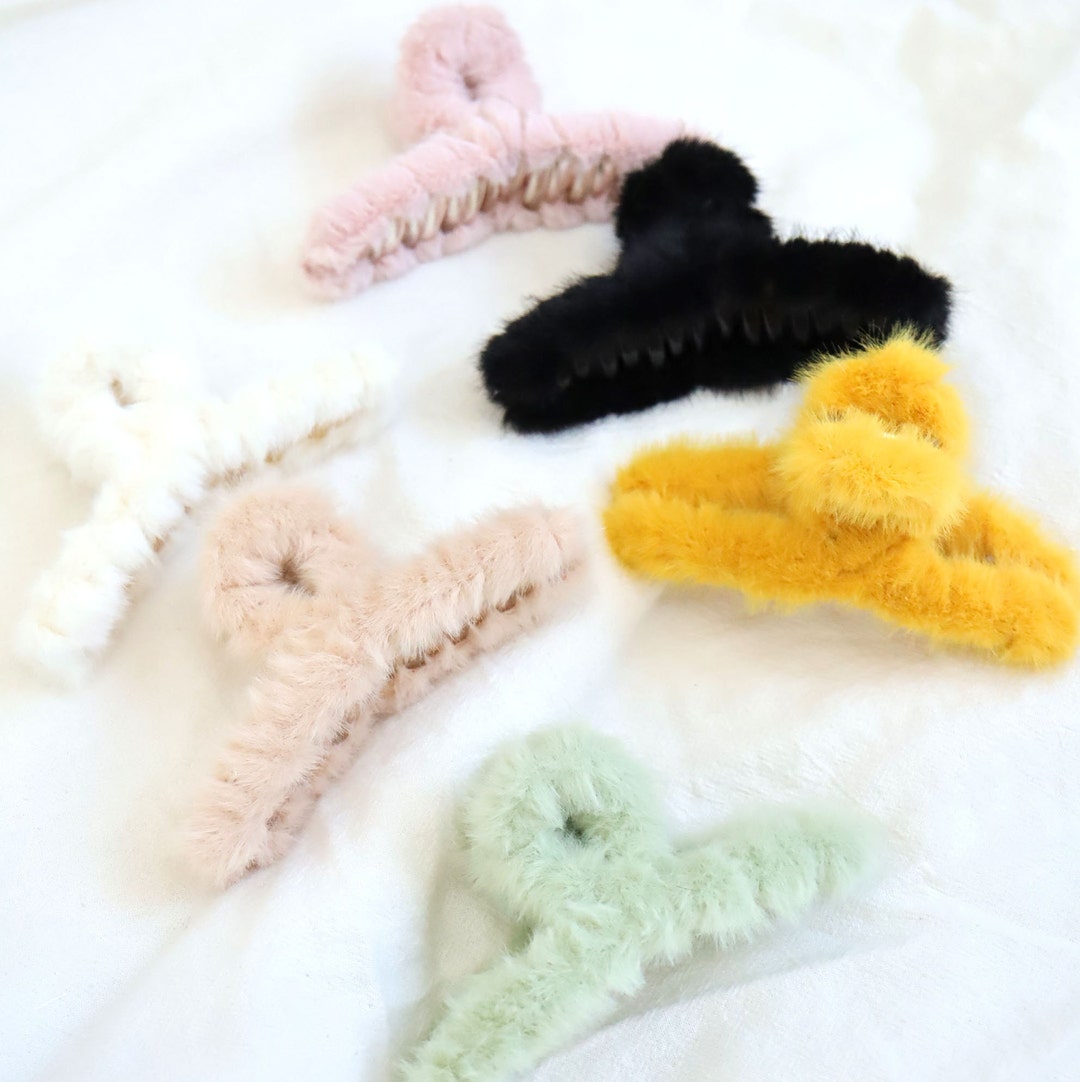 Vegan Fur Fuzzy S Curve Large Hair Claw Clip | Fur Collection | Dainty ...