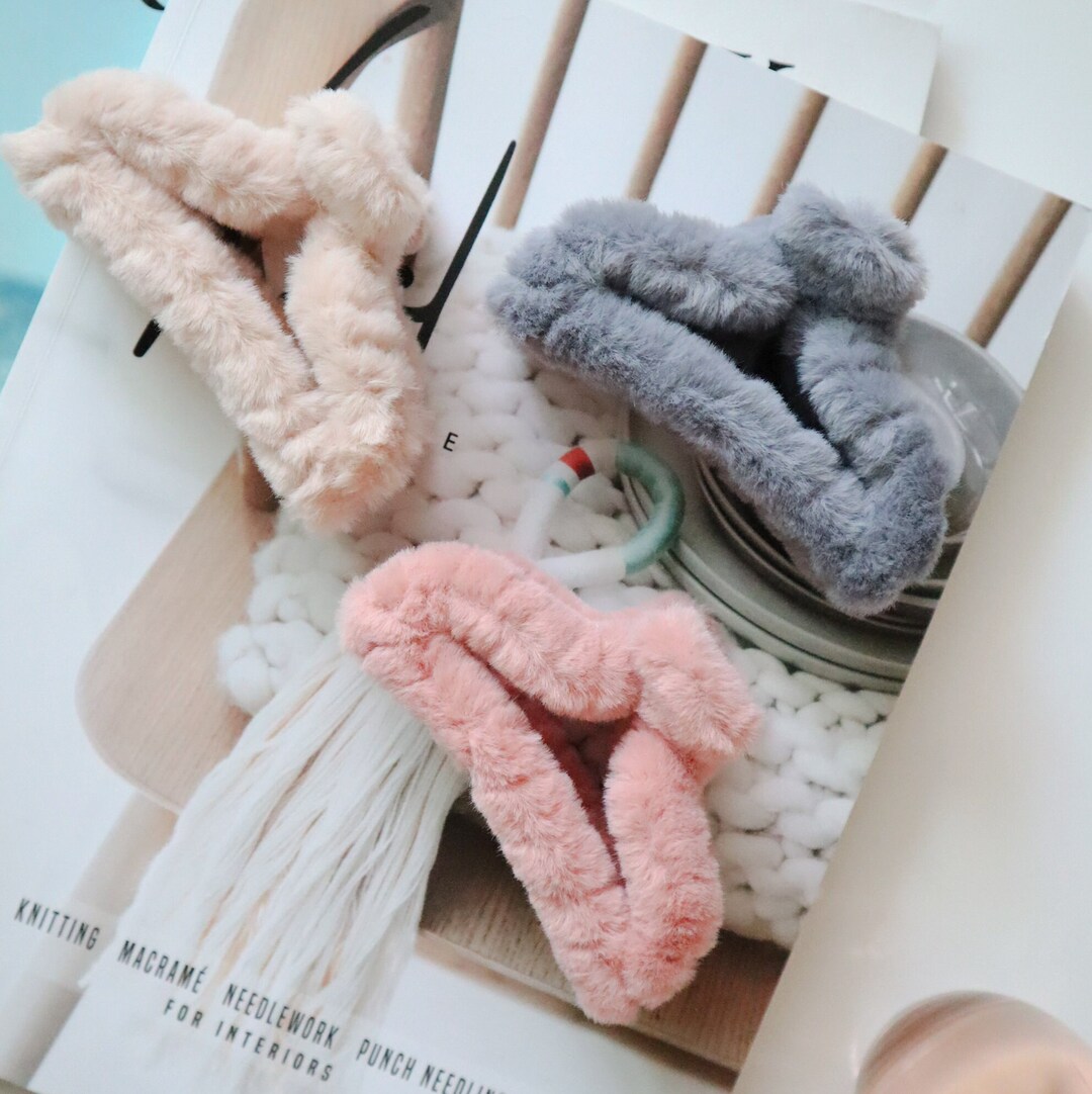 Vegan Fur Fuzzy Crescent Shaped Large Hair Claw Clip - Etsy