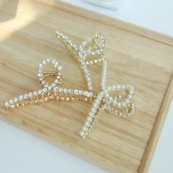 Pearl Golden Metal S Curved Large Hair Claw Clip Minimalist - Etsy