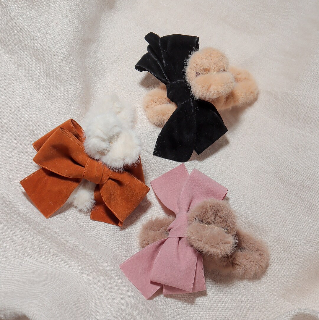 Velvet Bow Ornament Faux Fur Fuzzy Warm Hair Large Claw Clip - Etsy