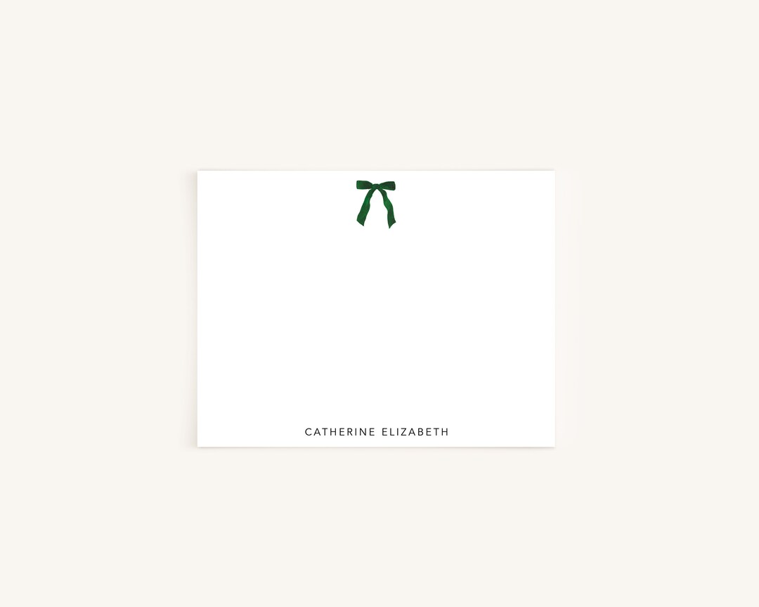 Green Bow Note Card Set Personalized Feminine Stationery Recycled ...