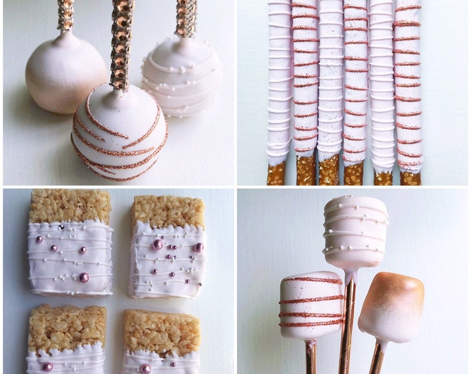 Rose Gold and Blush Chocolate Covered Treats/ Candy Buffet/ Dessert ...