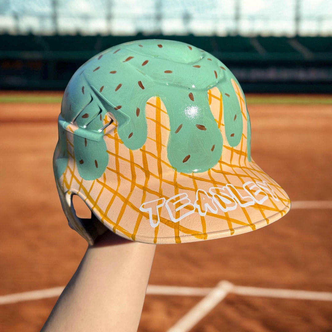 Custom Hand Painted Ice Cream Drip Baseball Helmet - Etsy