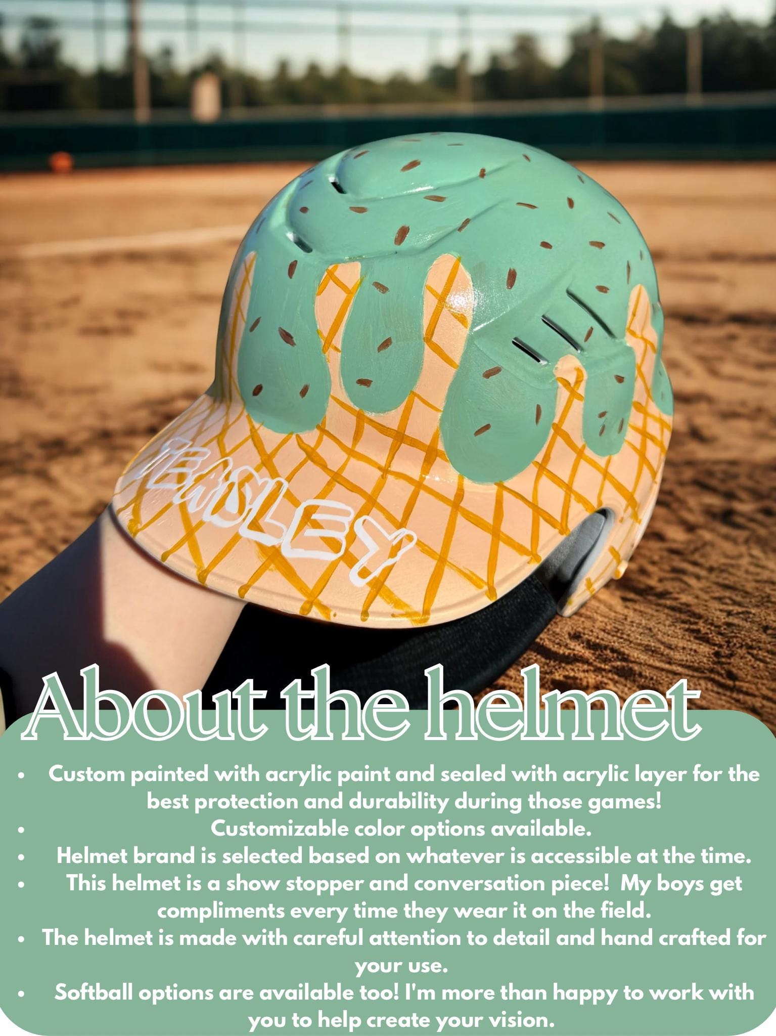 Custom Hand Painted Ice Cream Drip Baseball Helmet - Etsy