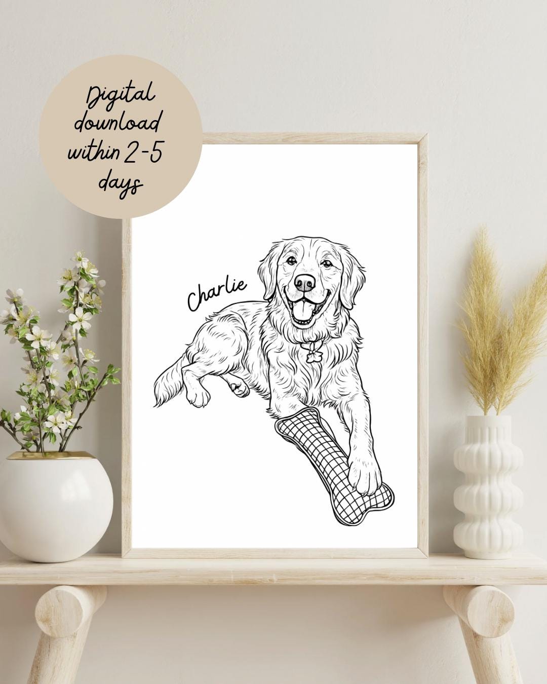 Custom Pet Portrait, Digital Line Drawing, Cute Pet Gift, Dog Portrait ...