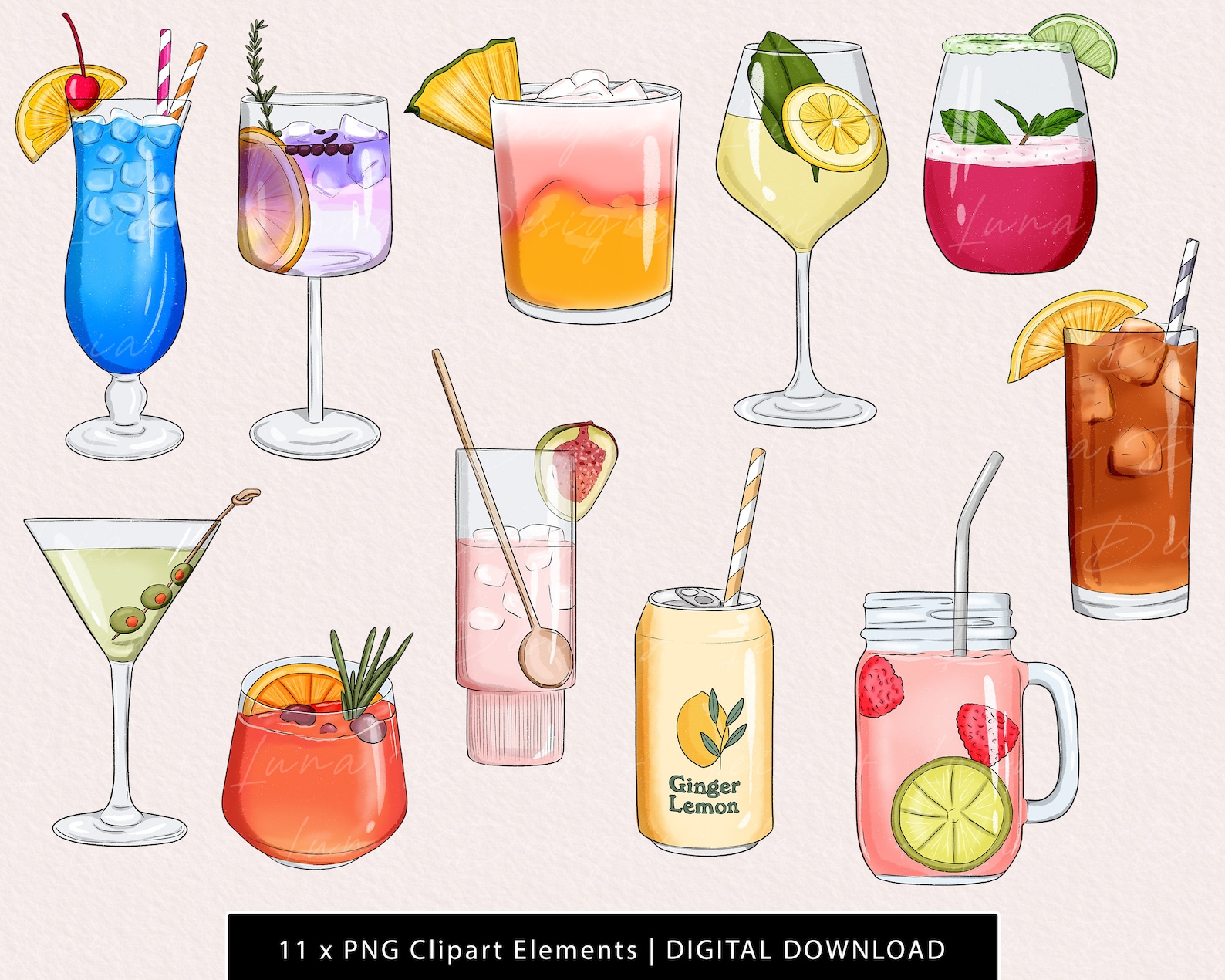Spring Summer Cocktail Iced Tea Fashion Girl Clip Art Cocktail - Etsy