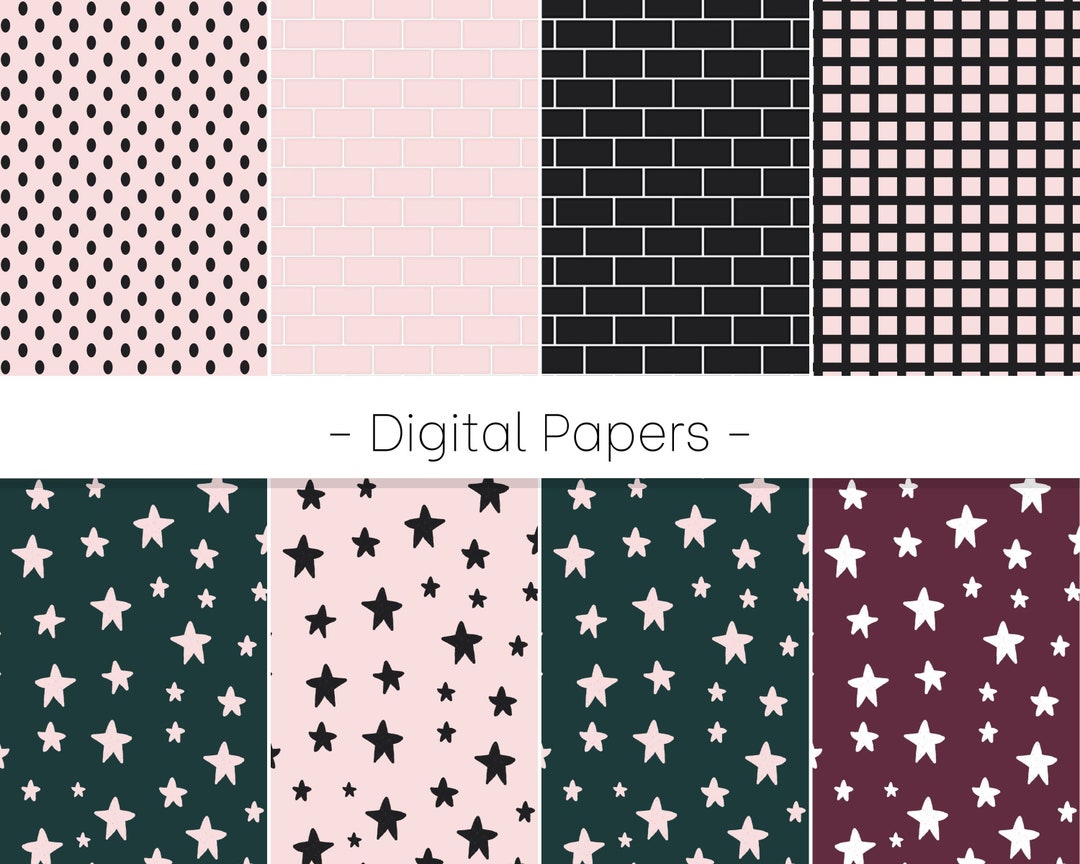 Pink and Black Stars Abstract Digital Scrapbook Paper NOT SEAMLESS ...