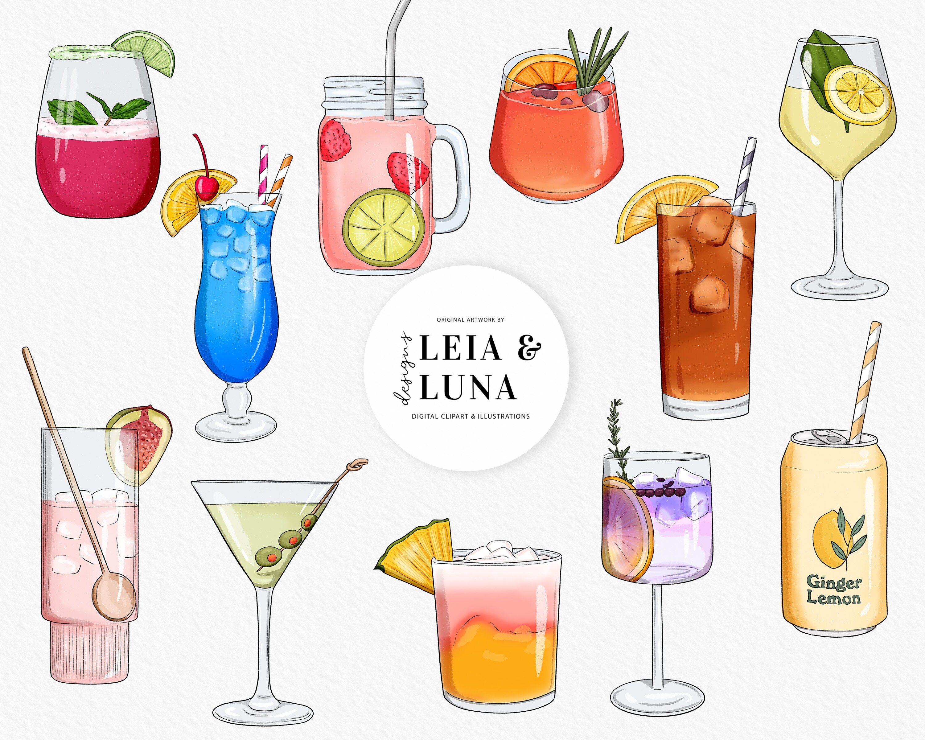 Spring Summer Cocktail Iced Tea Fashion Girl Clip Art Cocktail - Etsy