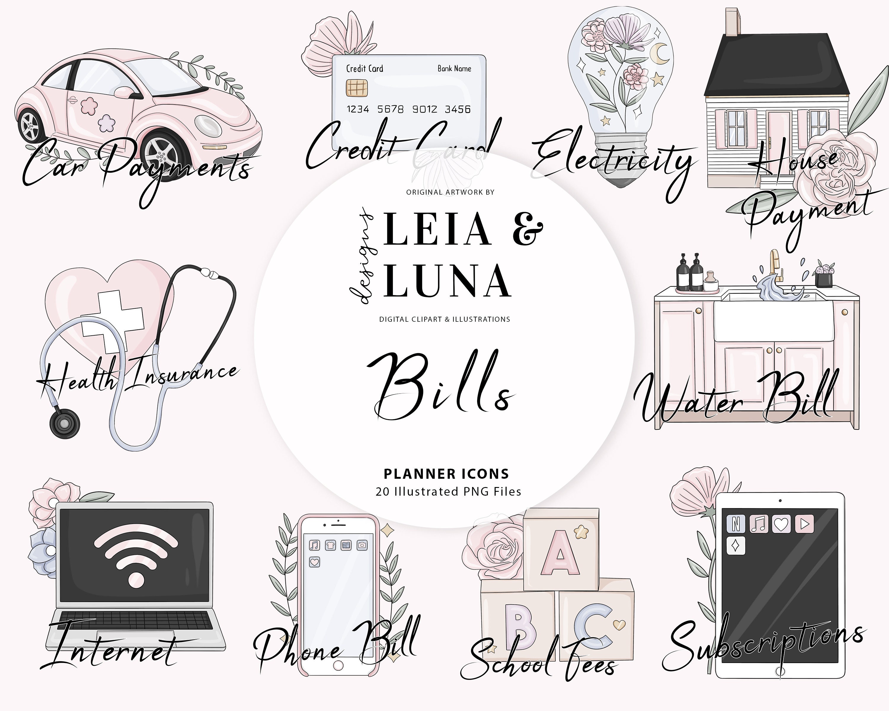 Bills Payment Planner Icons to Do Fashion Girl Clip Art Watercolor ...