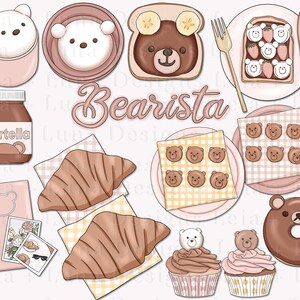 Bear Cafe Coffee Shop Brunch Fashion Girl Clip Art Cute Coffee Tea ...