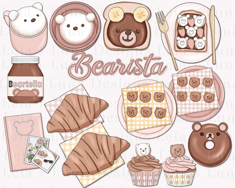 Bear Cafe Coffee Shop Brunch Fashion Girl Clip Art Cute Coffee - Etsy