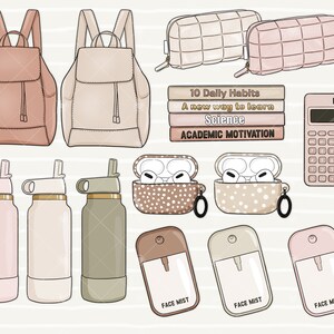 Back to School Fashion Girl Clip Art Planner Clipart Stationery Designs ...