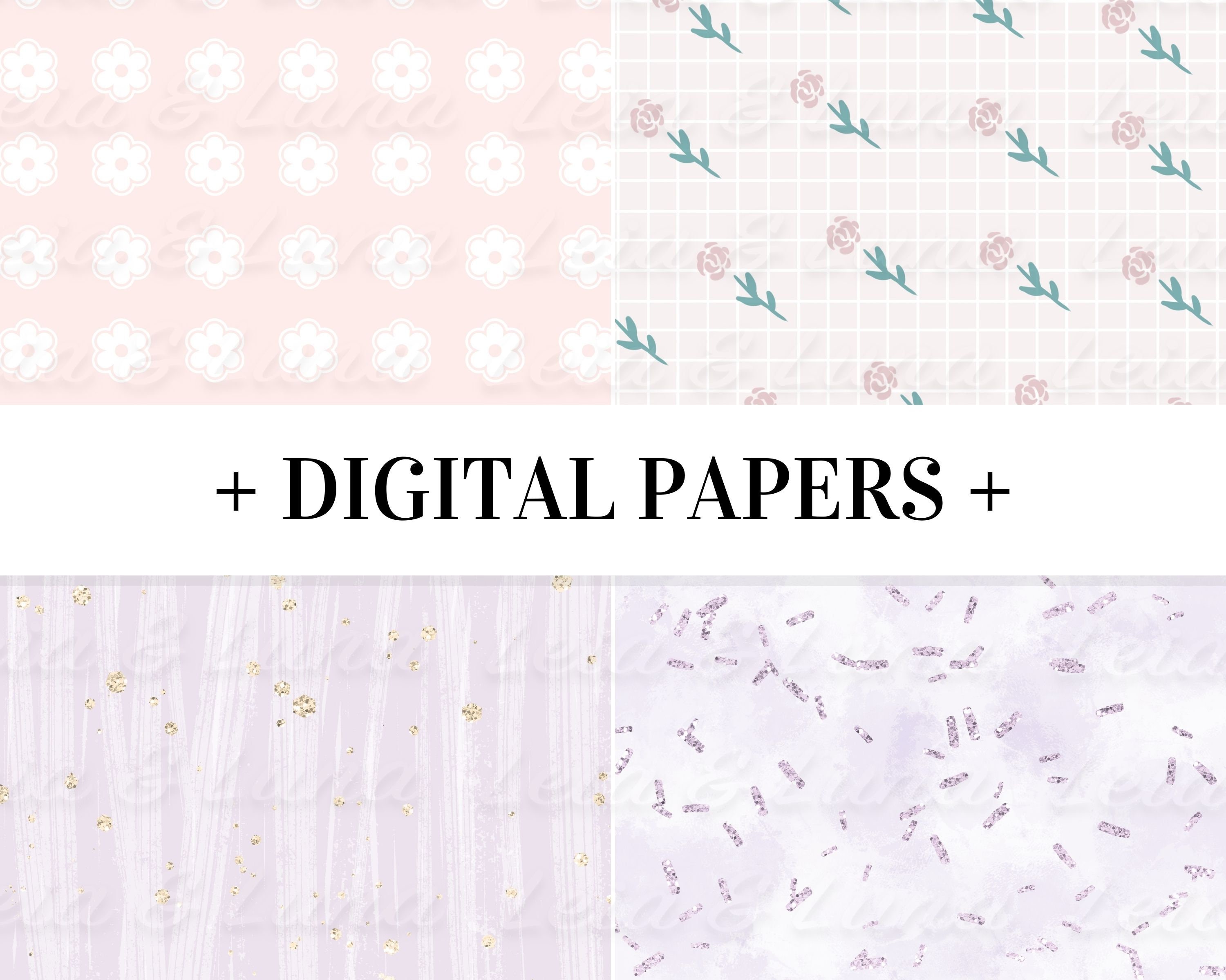 Spring Purple Pink Green Floral Digital Scrapbook Paper NOT SEAMLESS ...