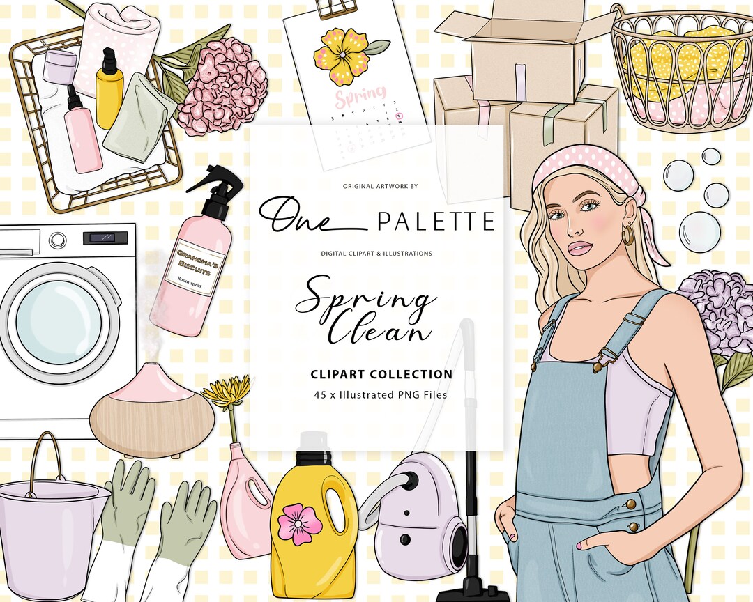 Spring Clean Fashion Girl Clip Art Planner Clipart Stationery Designs ...