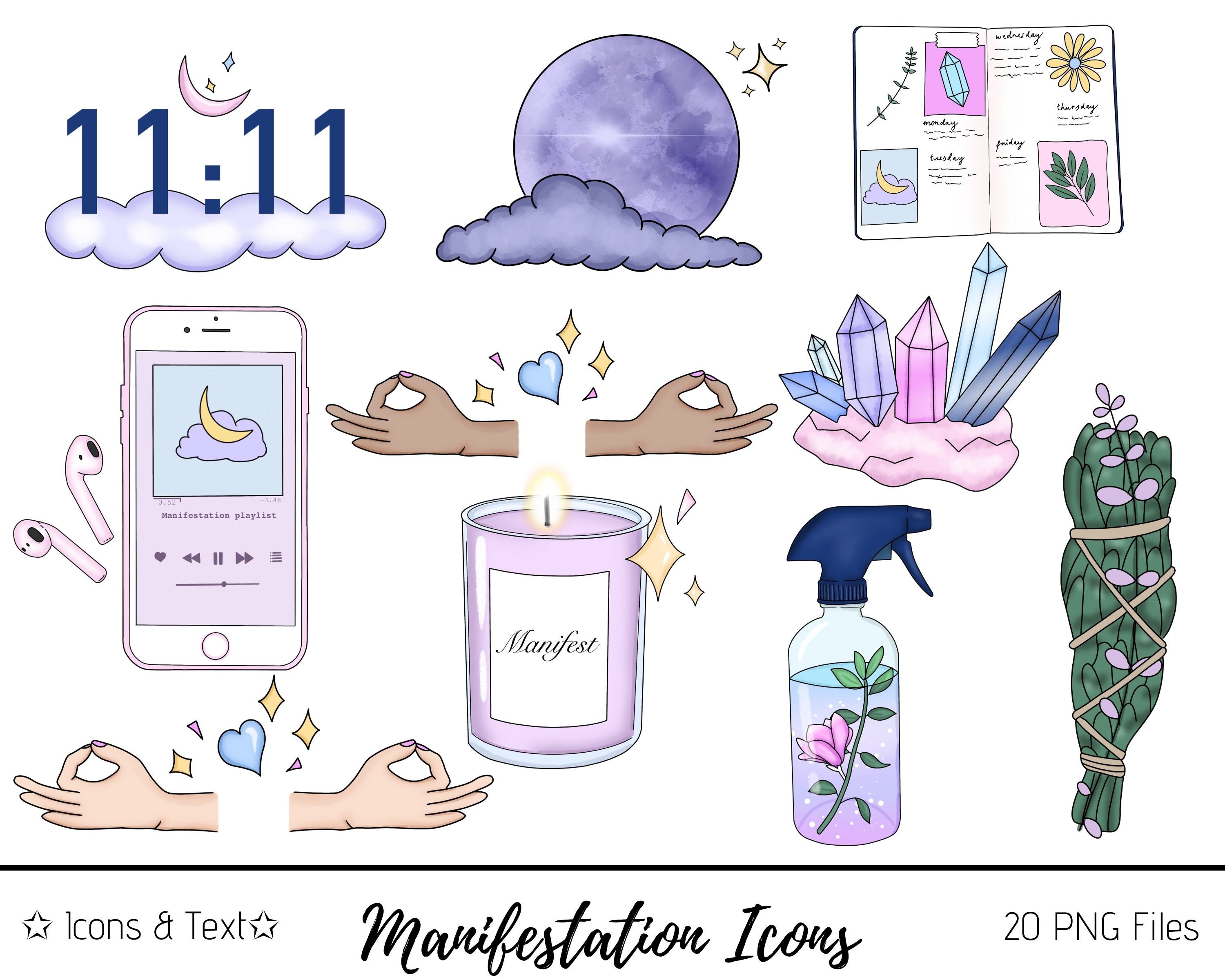 Manifestation Planner Icons Clip Art Watercolor Clipart Stationery ...
