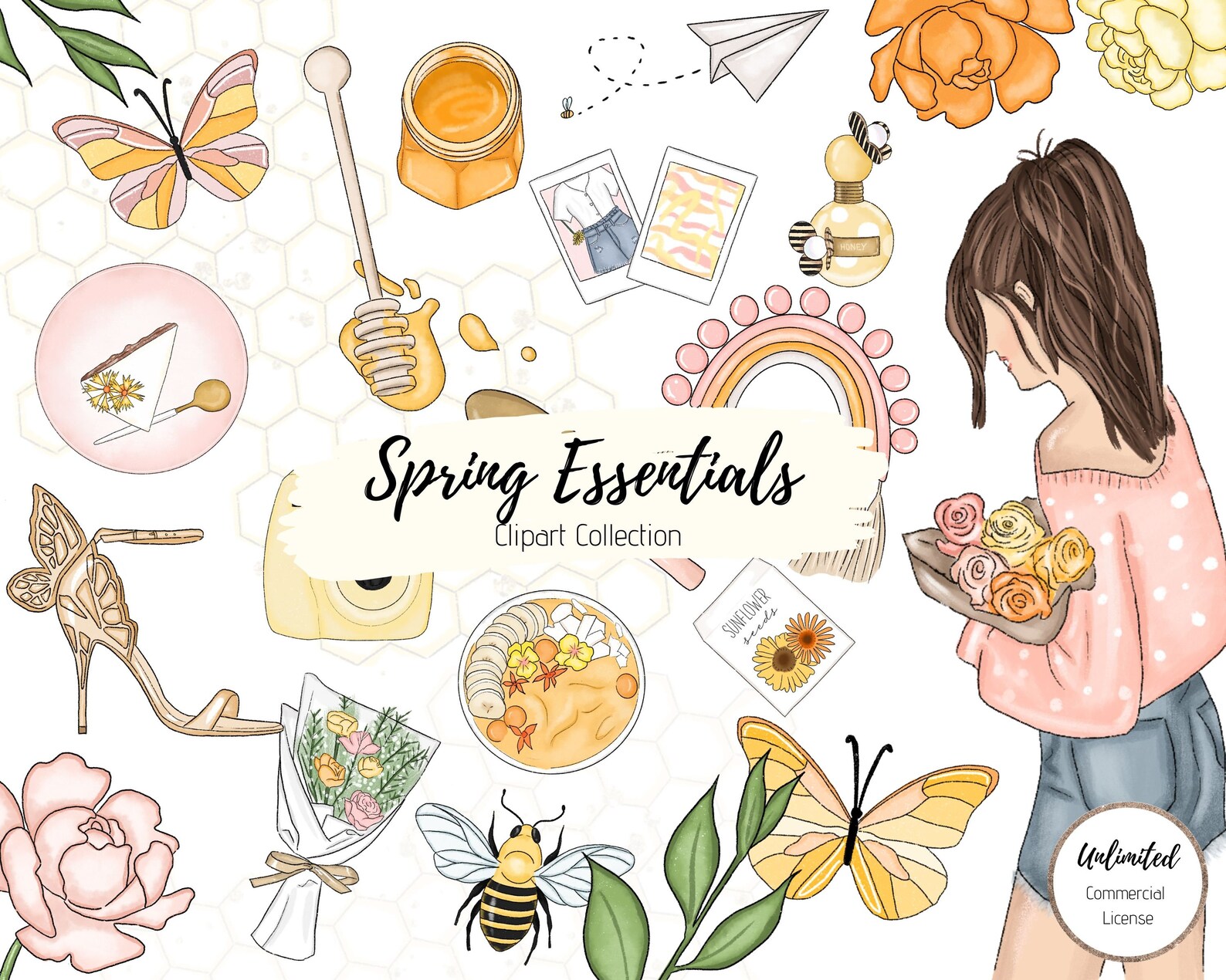 Spring Essentials Girl Clip Art Watercolor Clipart Stationery ...