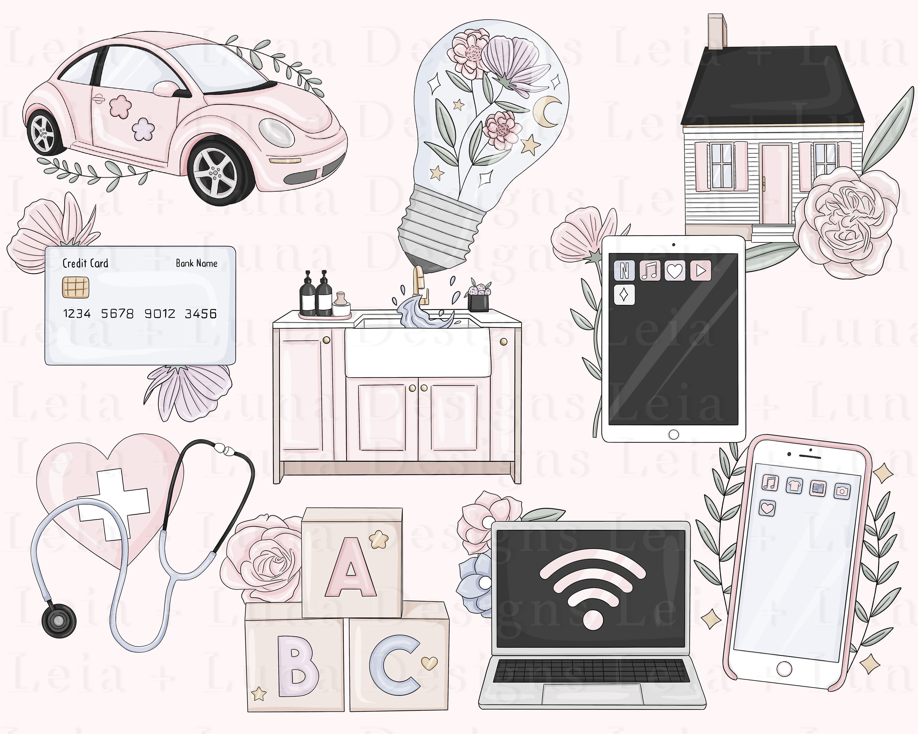 Bills Payment Planner Icons to Do Fashion Girl Clip Art Watercolor ...