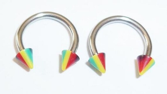 2 Pieces 16g 5/16 Rasta Reggae Spike Horseshoe Lip Ring | Etsy