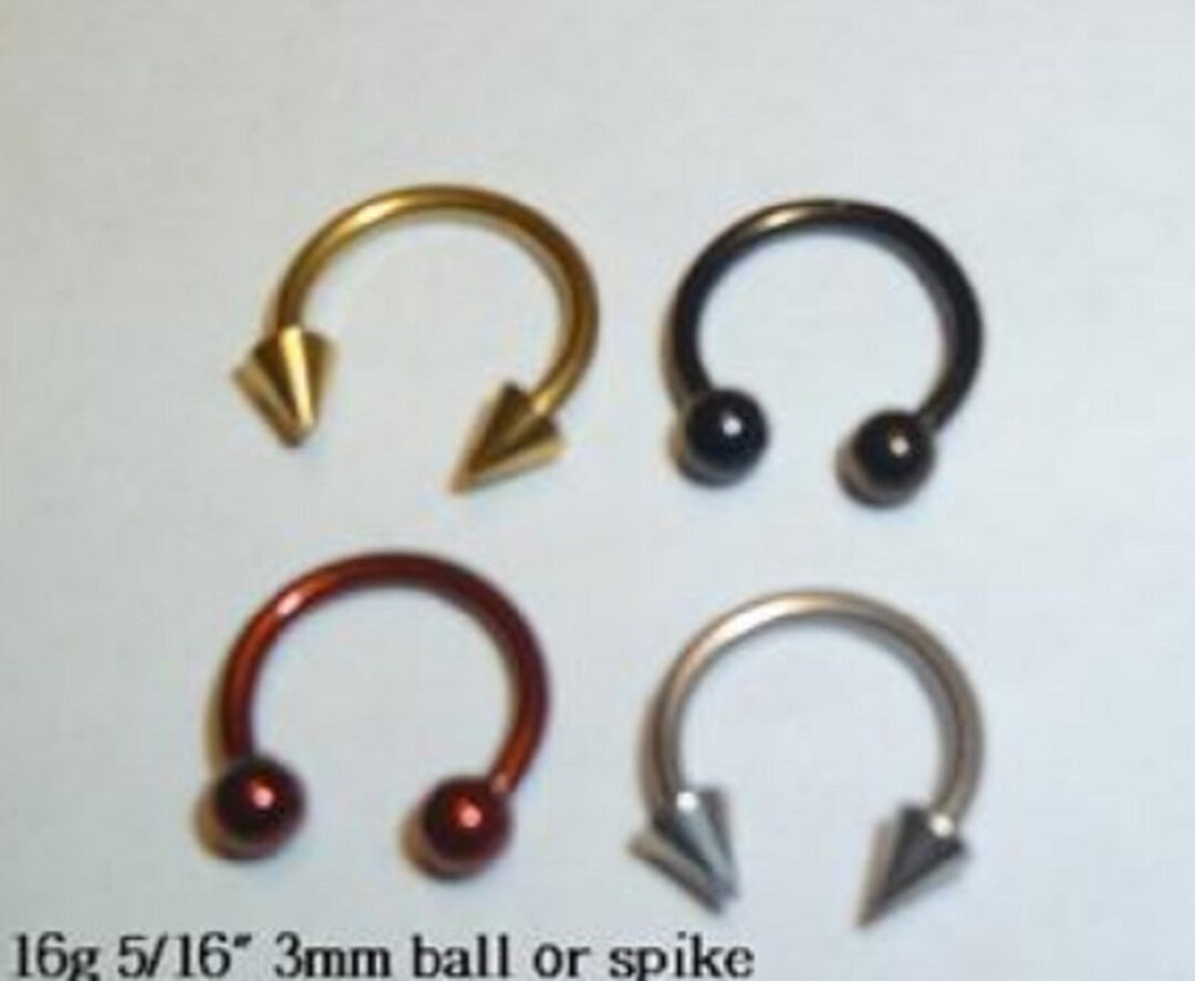Set of (4) 16G Spike & Ball 8mm Horseshoe, Lip Ring Piercing, Snake ...