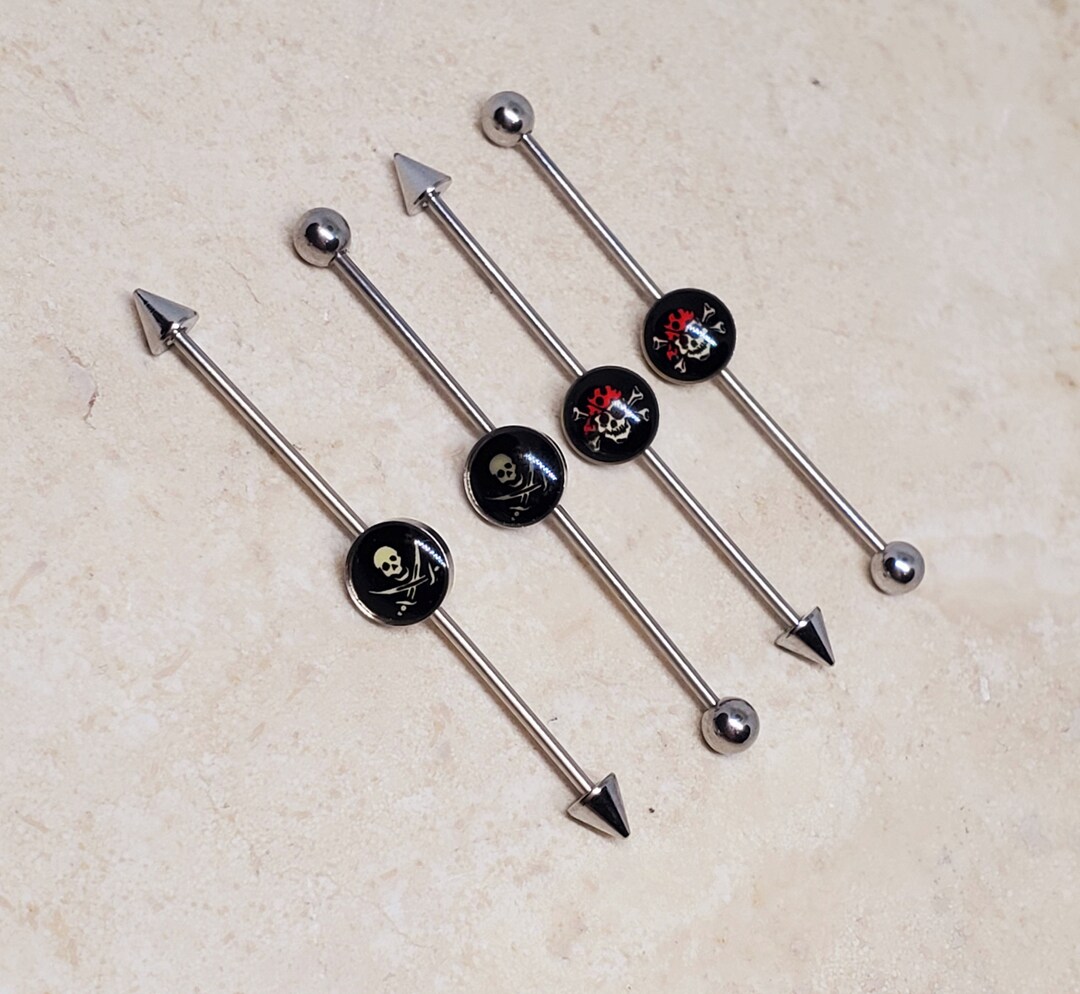 16G Surgical Steel Jolly Roger Pirate Skull Crossbones Industrial ...