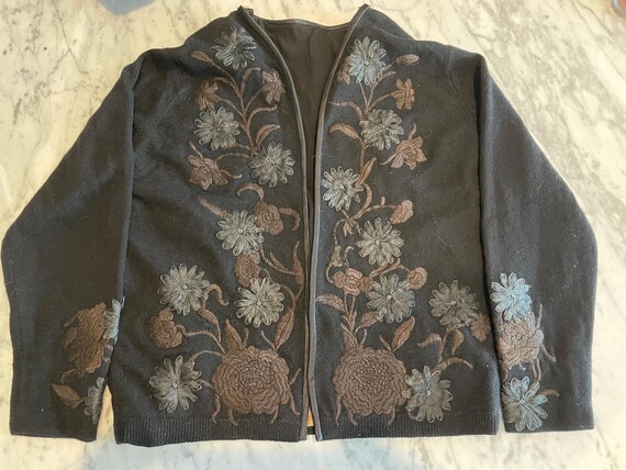 1950s Helen Bond Carruthers rare black appliqué cardi… - Gem