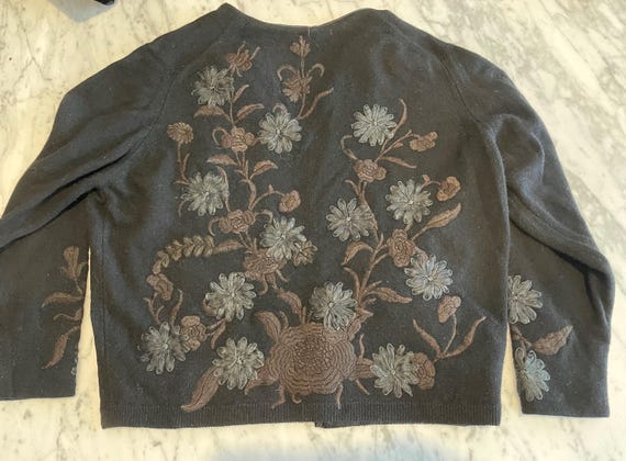 1950s Helen Bond Carruthers rare black appliqué cardi… - Gem