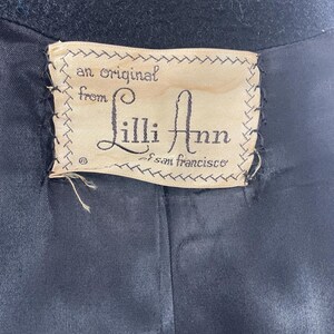 LILLI ANN 1950s Deep Black Pure Wool and Velvet Accented Princess Coat ...