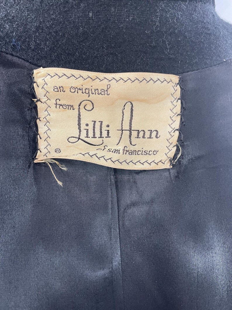 LILLI ANN 1950s Deep Black Pure Wool and Velvet Accented Princess Coat ...