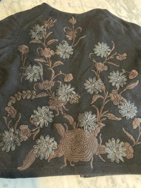 1950s Helen Bond Carruthers rare black appliqué cardi… - Gem