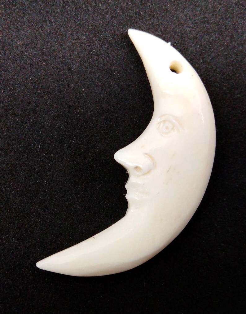 Crescent Moon Face Crescent Moon Face Bone Carving Double | Etsy