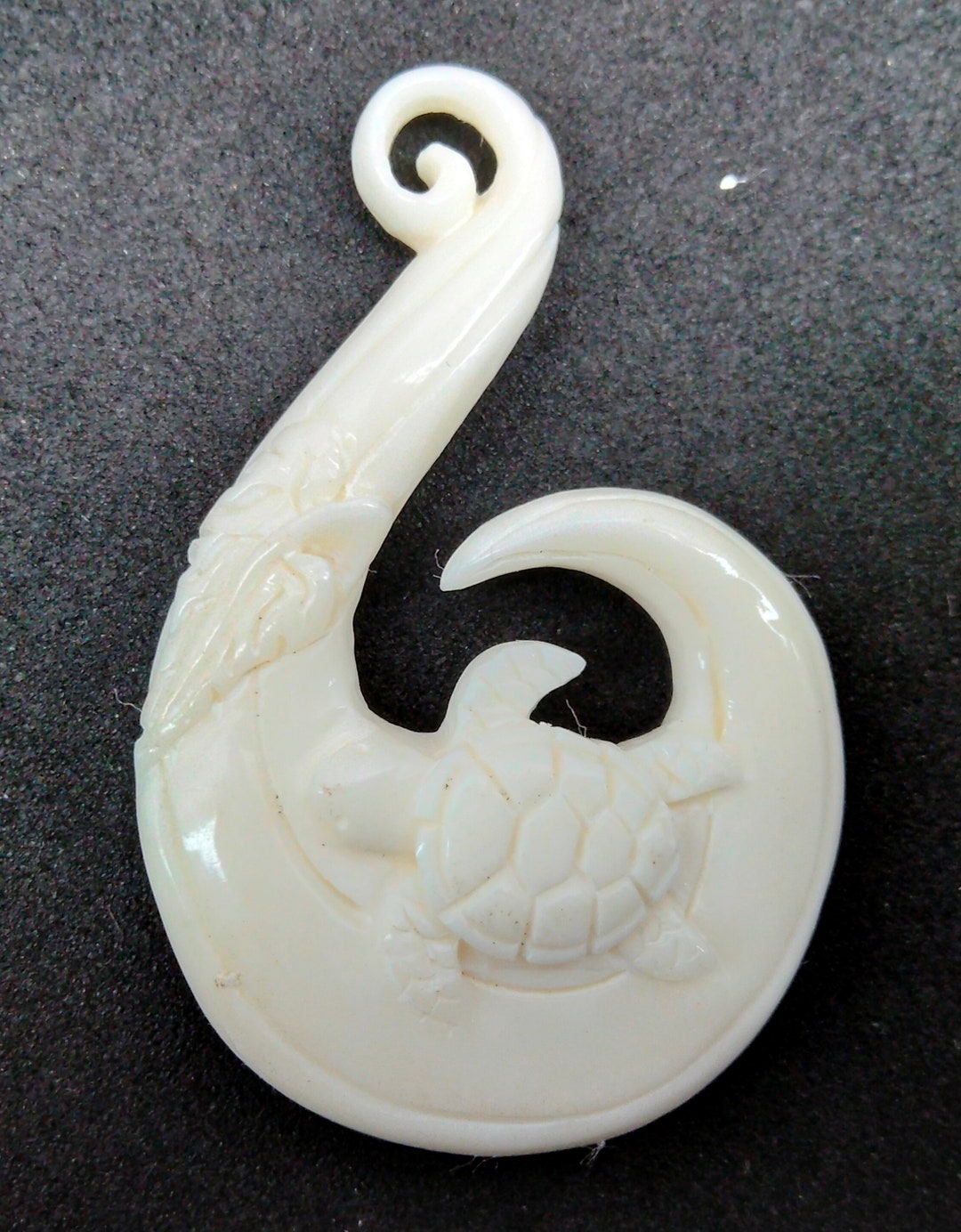 Koru With Turtle Hand Carved Bone Necklace / Koru Hook Bone Carving ...
